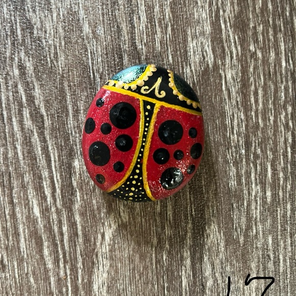 Art | Hand Painted Red And Black Ladybug Stone | Poshmark